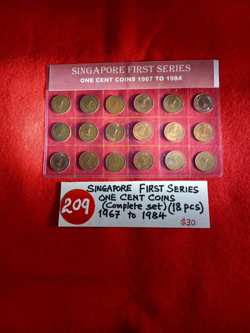 #209 SINGAPORE FIRST SERIES ONE CENT COINS. COMPLETE SET OF 18 PIECES ...