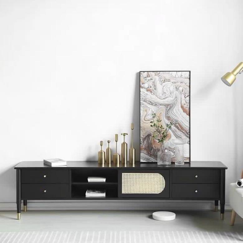 Black rattan TV console, Furniture & Home Living, Furniture, TV ...