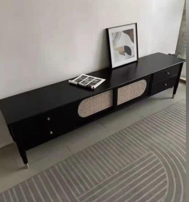Black rattan TV console, Furniture & Home Living, Furniture, TV ...