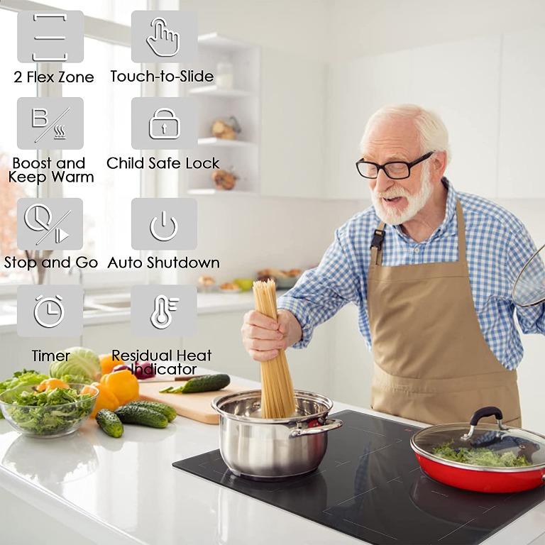 Induction Hob Flexi Zones, Electric Cooktop 60cm Built-in Hob with 4 Burners 2 Flex Zones for ...