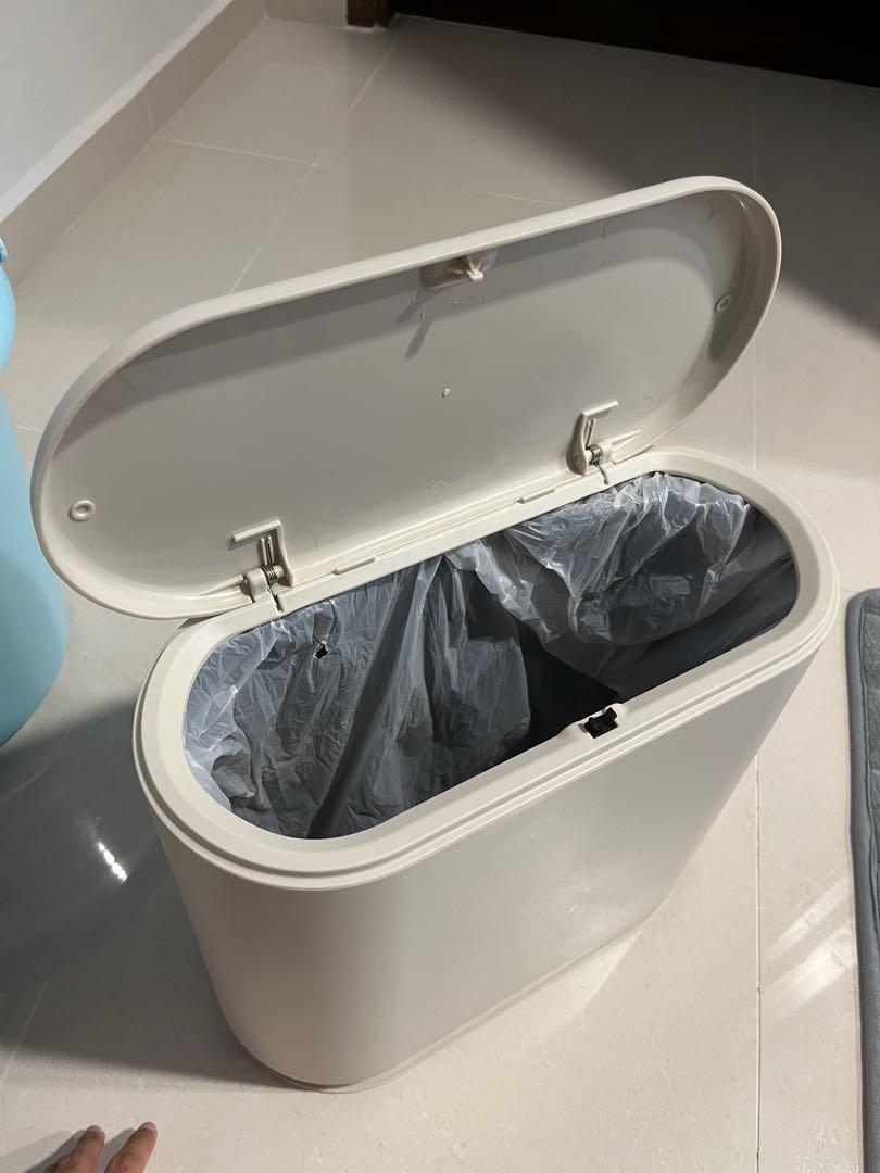 Ivory white dustbin with lid, Furniture & Home Living, Cleaning ...