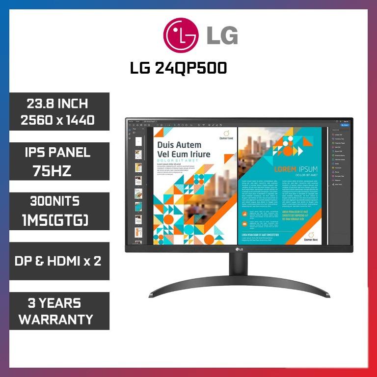 LG 24 Inch 24QP500B / 24QP500-B QHD HDR 10 IPS Monitor with Free-Sync ( 24QP500 ) 2K Screen ...