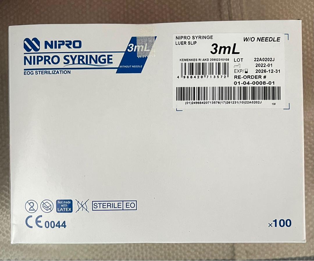 Nipro 3ml Luer Slip Syringe w/o needle 100 pieces, Health & Nutrition, Medical Supplies & Tools ...