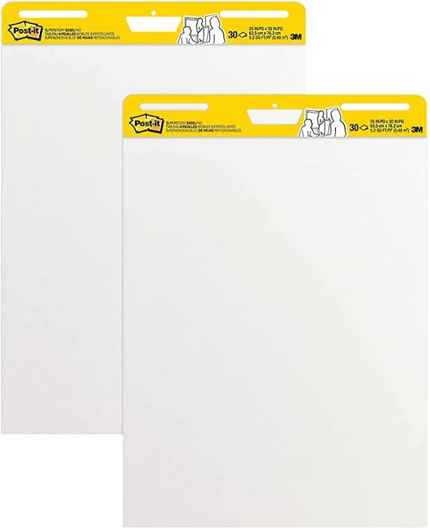 Post-it Super Sticky Easel Pad, 25 x 30 Inches, 30 Sheets/Pad, 2 Pads, Large White Premium Self ...