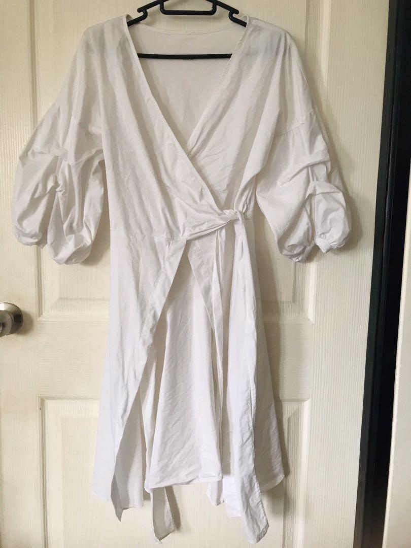 SALE! WRAP AROUND WHITE LONG TOP, Women's Fashion, Tops, Blouses on ...