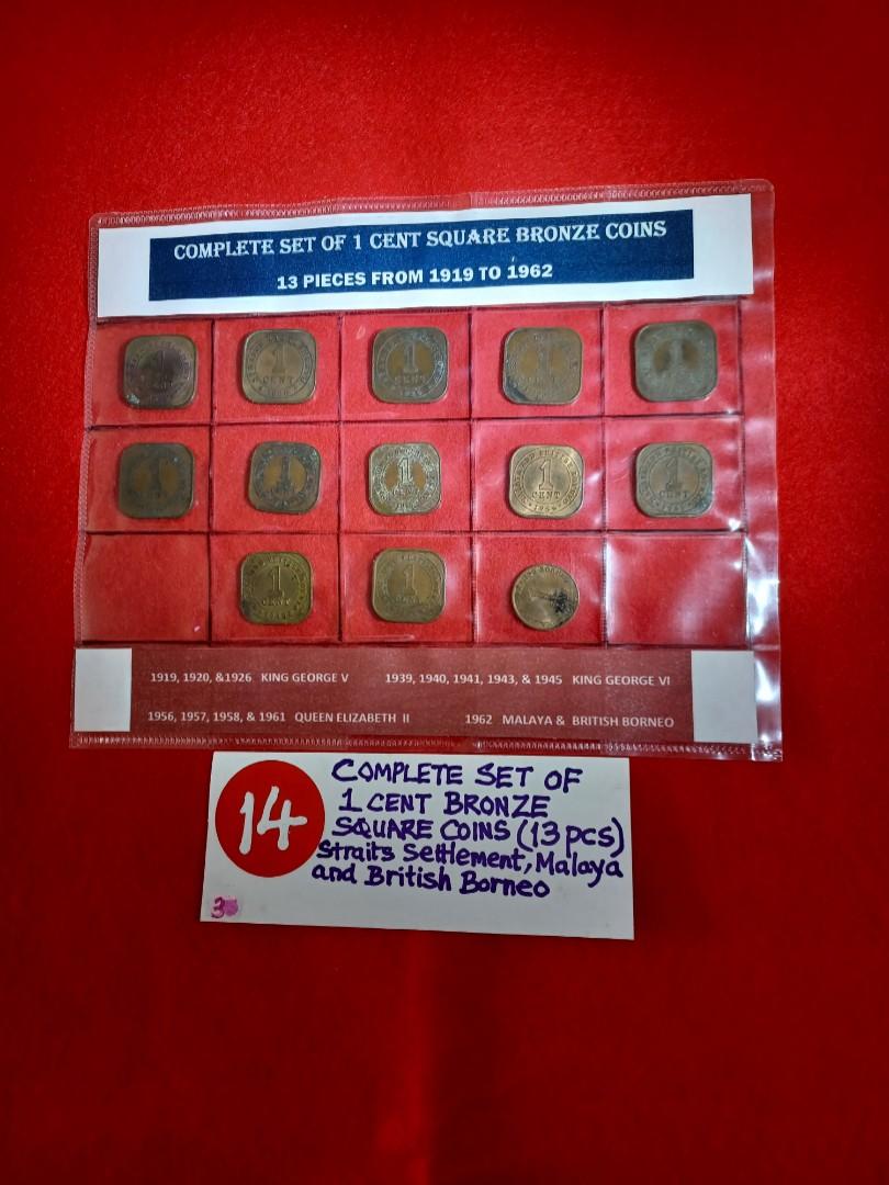 COMPLETE SET OF 1 CENT BRONZE SQUARE COINS (13 PIECES). Straits ...