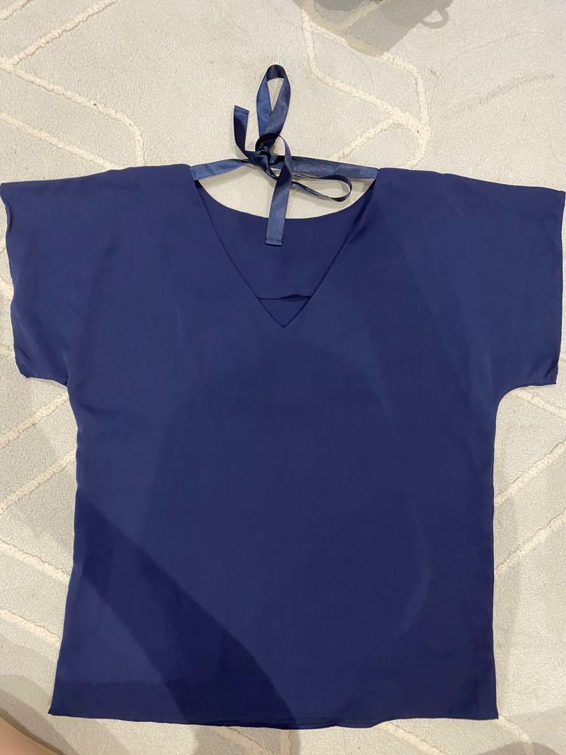 Formal navy blue top, Women's Fashion, Tops, Blouses on Carousell