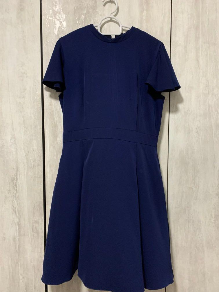 Navy Blue Work Dress Mandarin Collar Love and Bravery, Women's Fashion ...