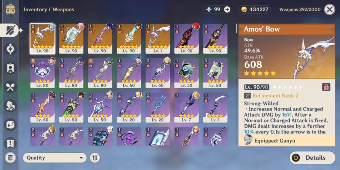 RAIDEN + SIGNATURE WEAPON X GANYU + 3X AMOS BOW READY FOR REFINEMENT 3 ...