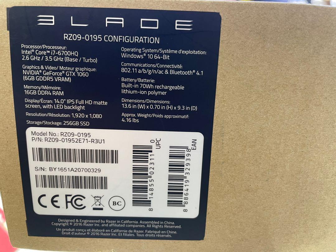 RAZER BLADE RZ09-0195 INTEL CORE i7 16GB RAM/512GB SSD/6GB NVIDIA ...