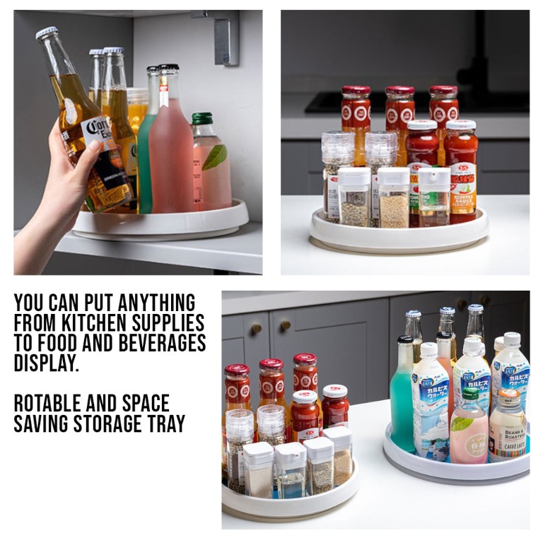 Round Kitchen Rotary Tray Food Drink Shelf Storage Rack Seasoning ...
