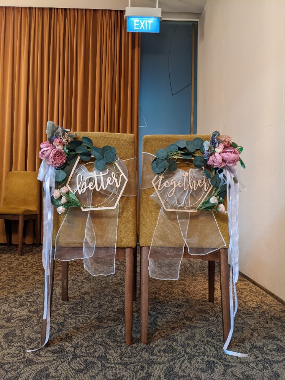 Wedding solemnisation chair decorations "better together" signage ...