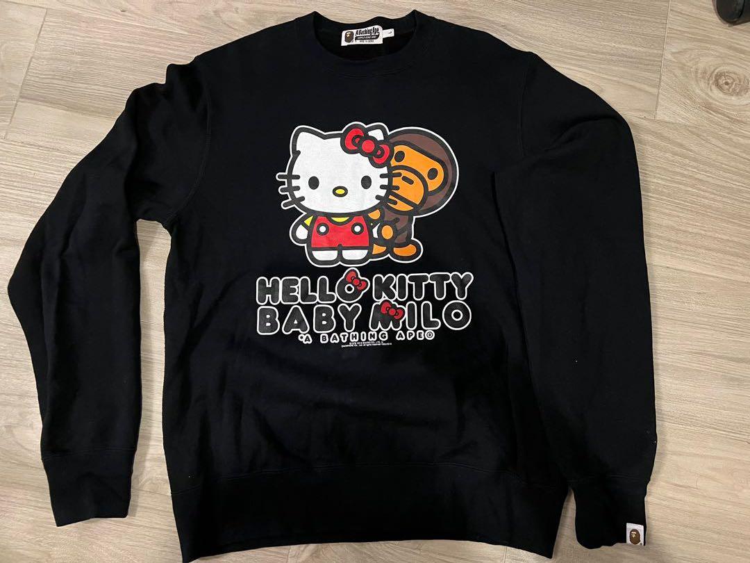 全新 bape x hello kitty sweater 黑色衛衣 bathing ape, 男裝, 外套及戶外衣服 - Carousell