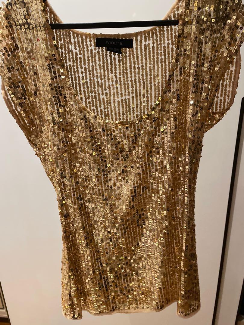 Gold sequin top, Women's Fashion, Tops, Blouses on Carousell