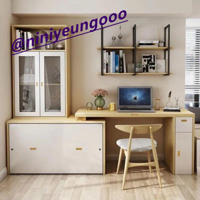 HH-&369折疊隱形床一體可伸縮書桌轉角書櫃書架折疊電腦桌書房組合（包運送）, 傢俬＆家居, 傢俬, 床架及床褥 - Carousell