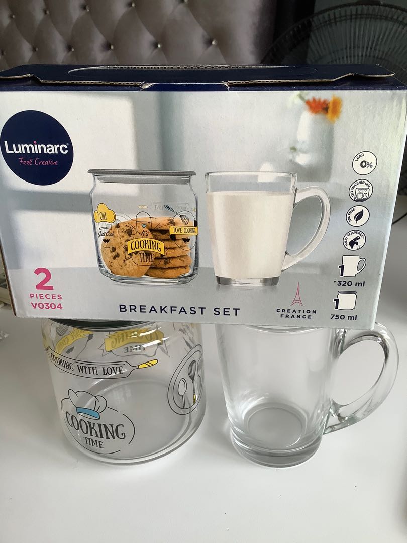 Luminarc Breakfast Set (1 jug 750ml and 1 cup 320ml), Furniture & Home ...