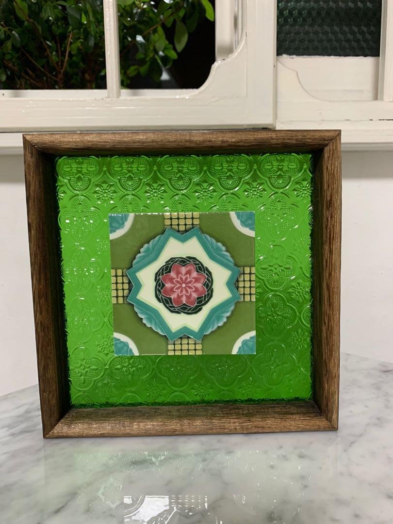 Peranakan tile with flower glass frame., Furniture & Home Living, Home ...