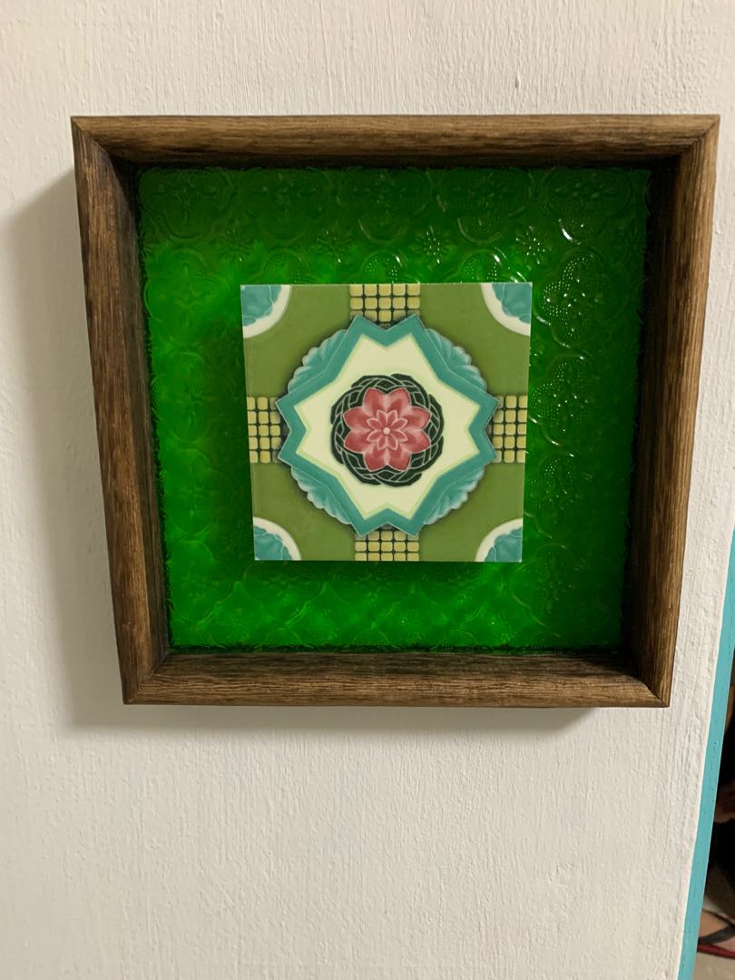 Peranakan tile with flower glass frame., Furniture & Home Living, Home ...