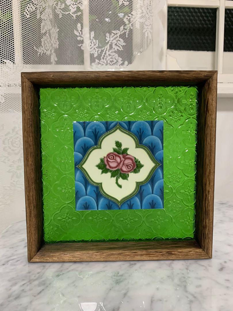 Peranakan tile with flower glass frame., Furniture & Home Living, Home ...