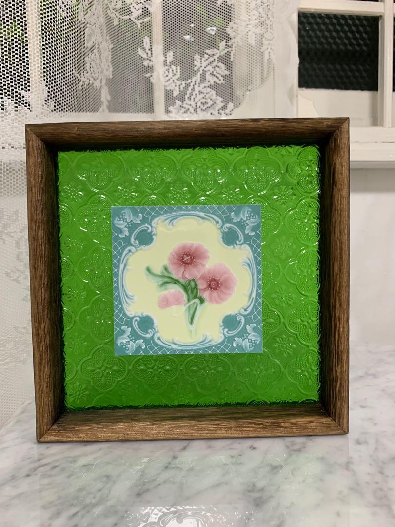 Peranakan tile with flower glass frame., Furniture & Home Living, Home ...