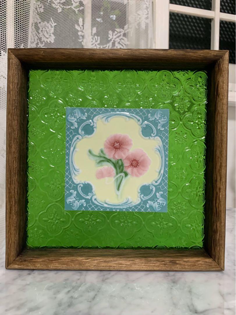 Peranakan tile with flower glass frame., Furniture & Home Living, Home ...