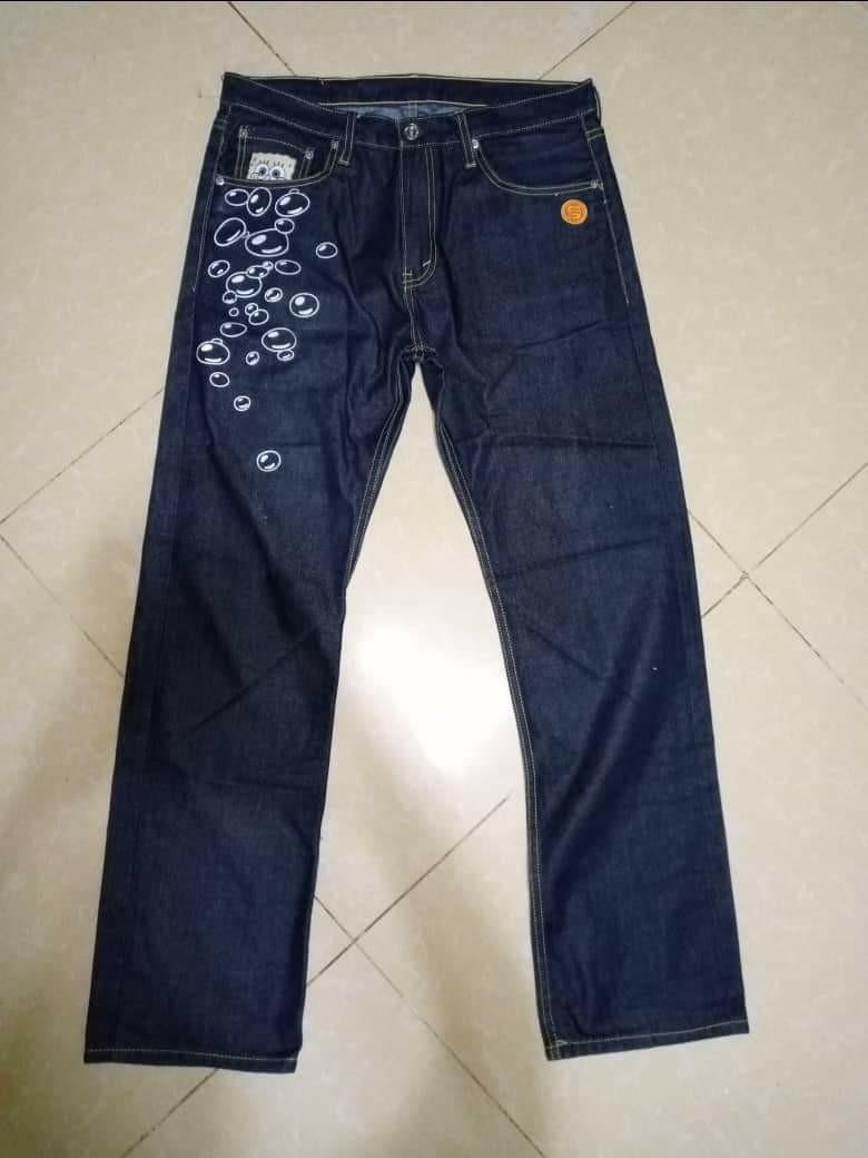 SPONGEBOB JEANS SELVEDGE, Men's Fashion, Bottoms, Jeans on Carousell