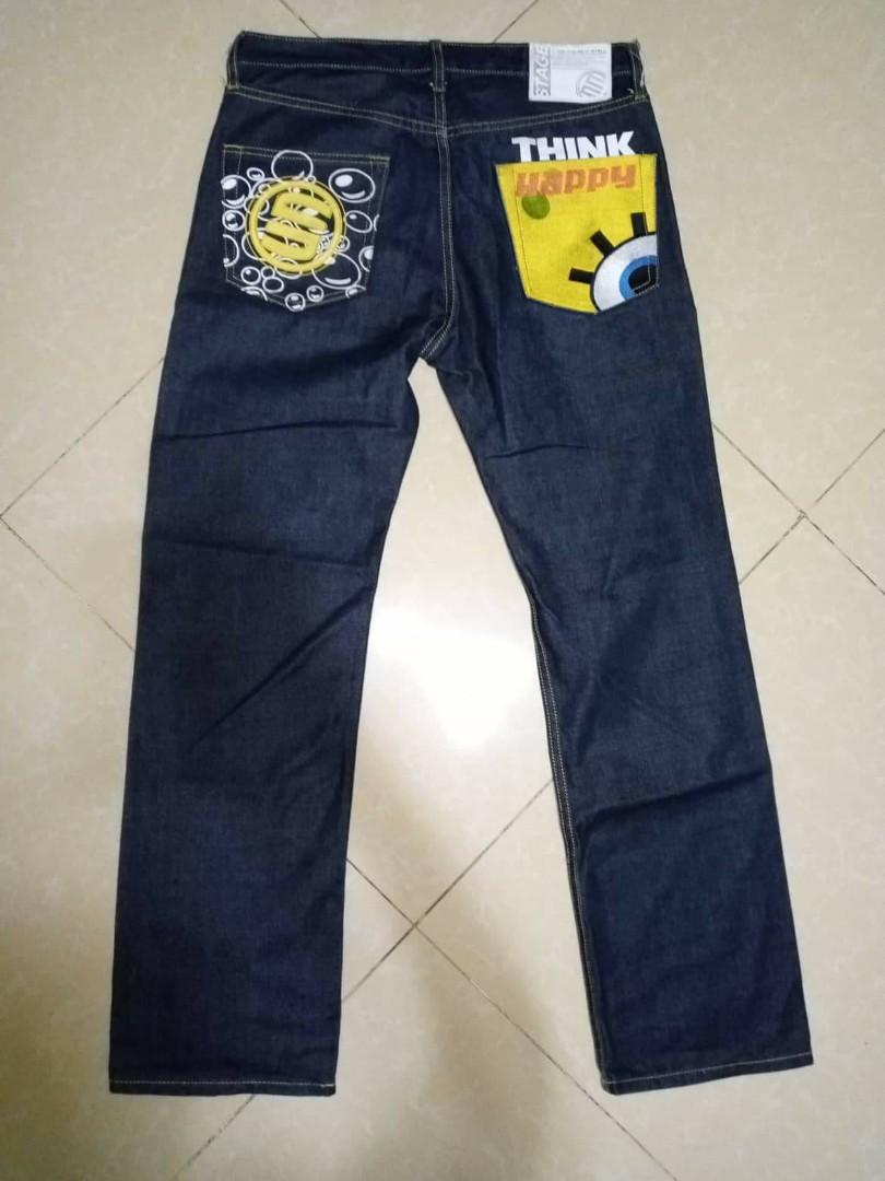 SPONGEBOB JEANS SELVEDGE, Men's Fashion, Bottoms, Jeans on Carousell