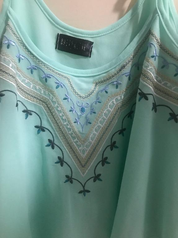 Tiffany Blue Layered Top with Embroidery, Women's Fashion, Tops ...