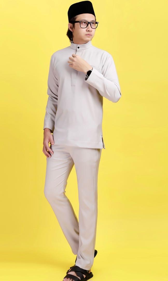 ZEFIKS LUTH BAJU MELAYU (Light grey), Men's Fashion, Muslim Wear, Baju ...