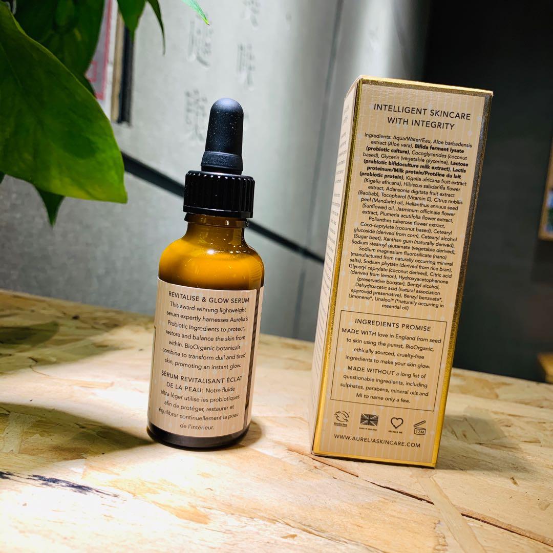 包順豐！英國 AURELIA REVITALISE & GLOW SERUM 煥膚精華液益生菌高光提亮膚色強化肌膚屏障淡紋 30ml, 美容 ...