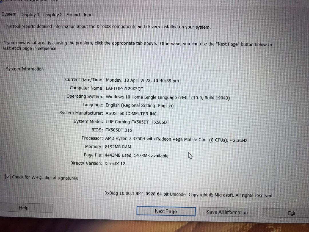 ASUS AMD Ryzen 7 3750H with Radeon Vega Mobile GFX, Computers & Tech ...