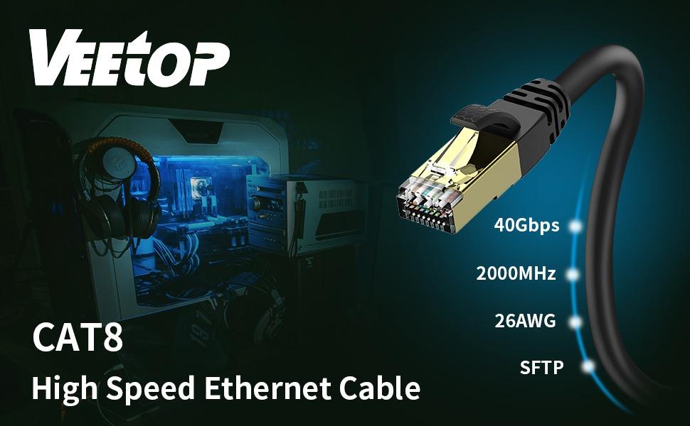 [BRAND NEW] Veetop CAT8 Ethernet Cable, 40Gbps 2000Mhz High Speed ...