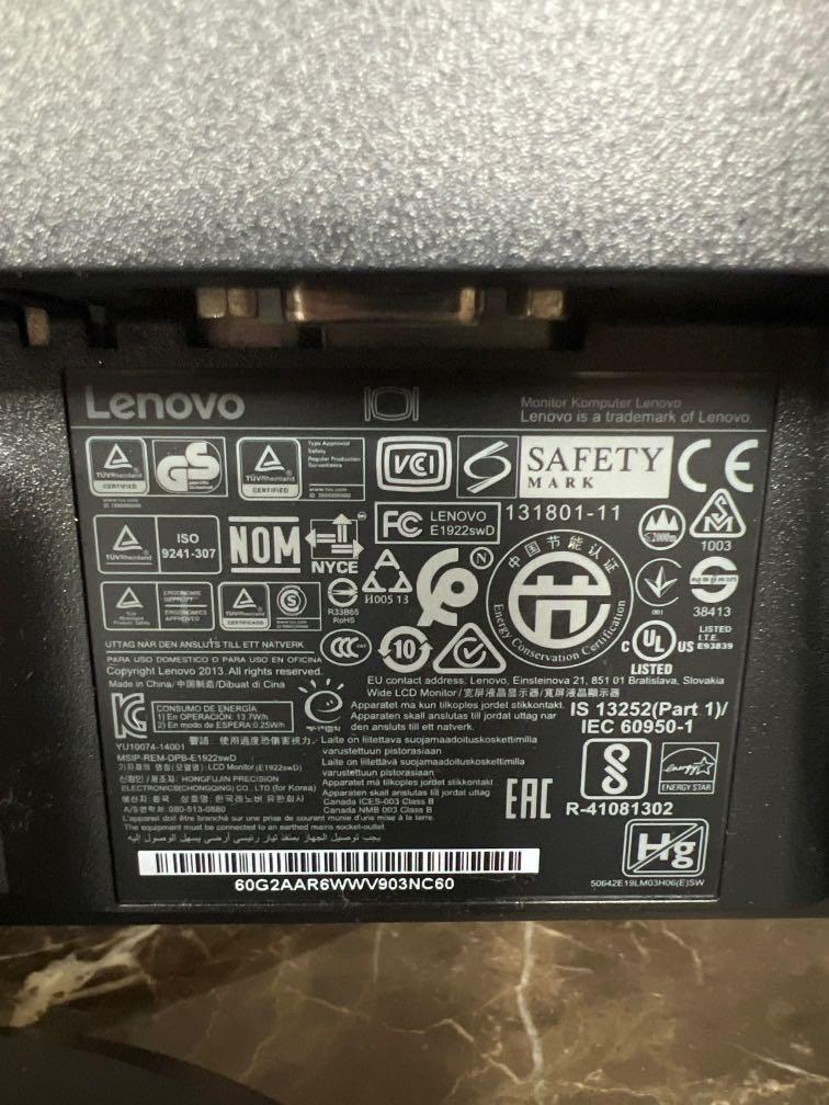 Lenovo thinkvision E1922S, Computers & Tech, Parts & Accessories ...