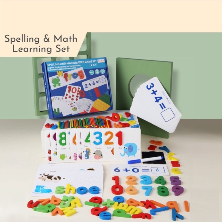 Montessori Spelling and Math Learning Game Set with Wooden Alphabet and ...