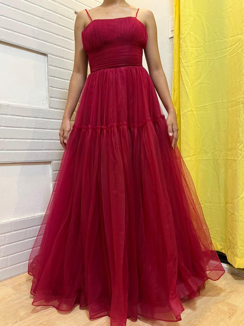 Bloody Red Tiered Gown, Women's Fashion, Dresses & Sets, Evening ...