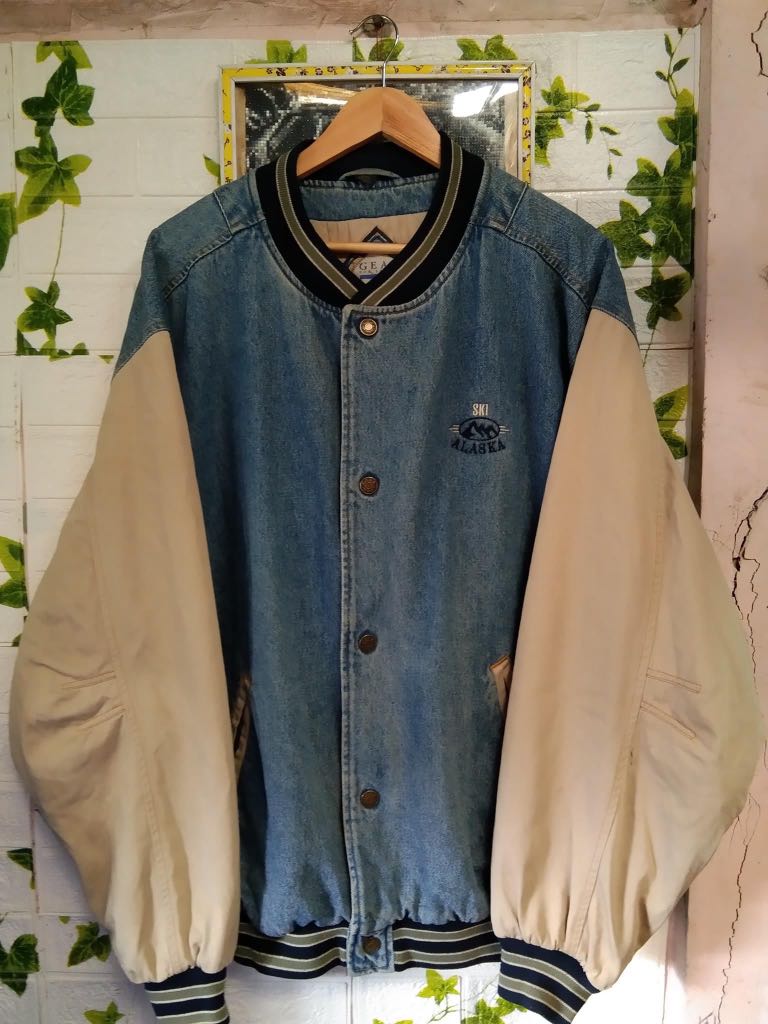 denim varsity jacket oversize plus size retro vintage alaska, Men's ...