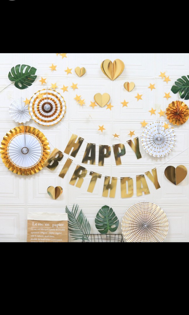 Happy birthday gold decor setup, Hobbies & Toys, Stationery & Craft ...