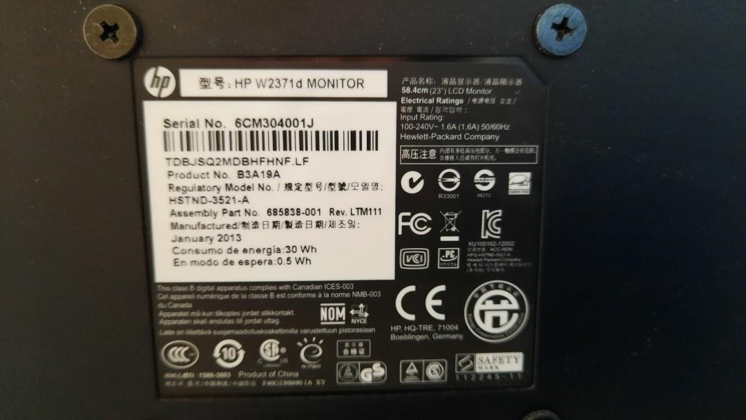 HP Monitor W2371D, Computers & Tech, Parts & Accessories, Monitor ...