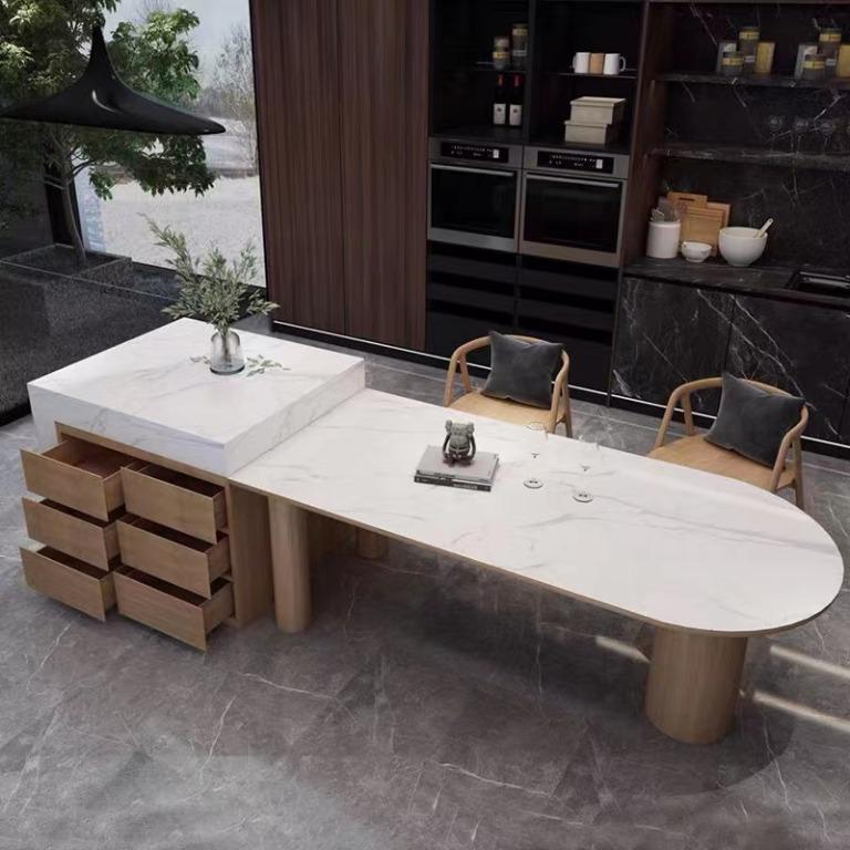 Marble Prep & Kitchen Island Dining Table Cabinet Set Combo, 傢俬＆家居, 傢俬 ...