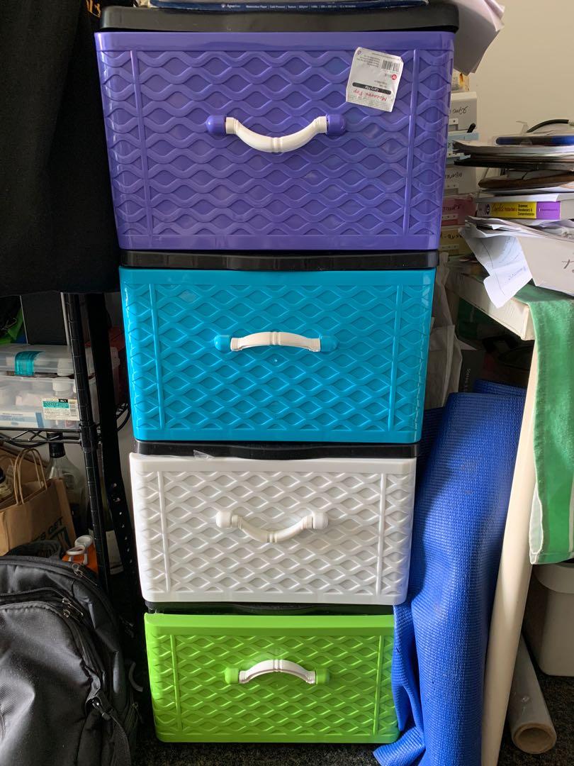 Plastic Drawer cabinet with 4 drawers (hight 40”, length 18”, width 15 ...