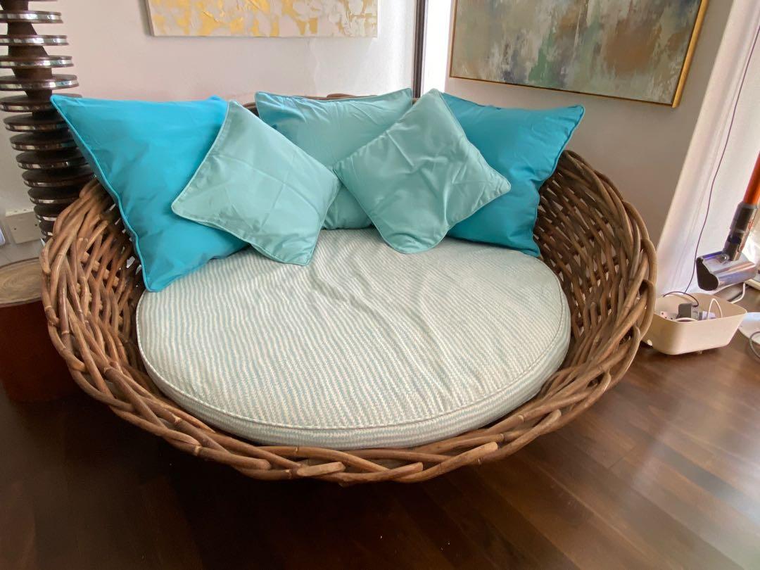 Round Rattan Sofa, Furniture & Home Living, Furniture, Sofas on Carousell
