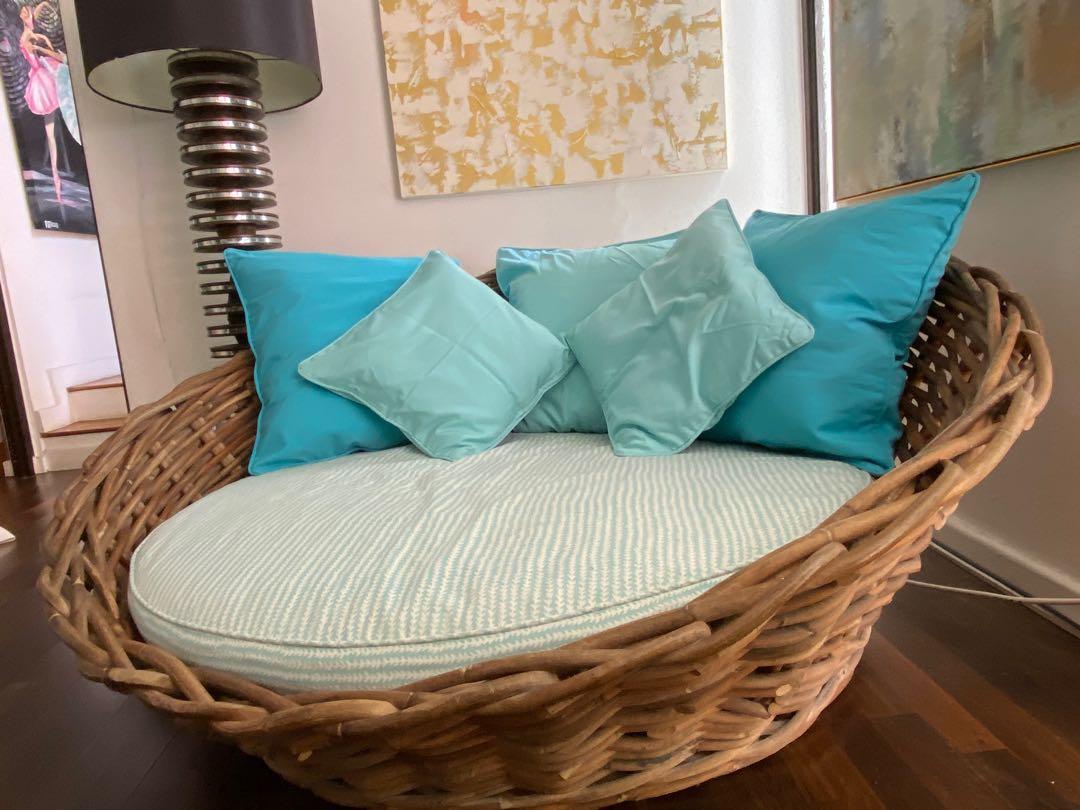Round Rattan Sofa, Furniture & Home Living, Furniture, Sofas on Carousell