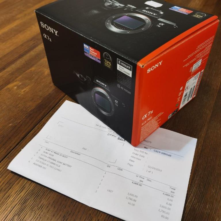 Sony A7iii Box & Receipt, Photography, Cameras on Carousell