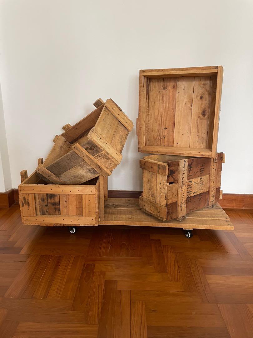 4 Wooden boxes and shelf on wheels, Furniture & Home Living, Furniture ...