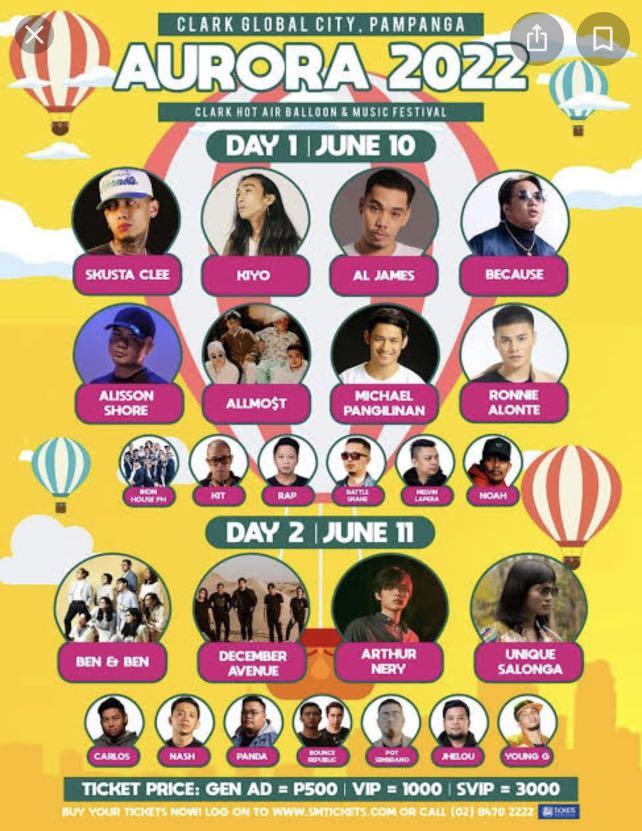 Aurora 2022 Clark Music Festival 2022 - SVIP only, Tickets & Vouchers ...