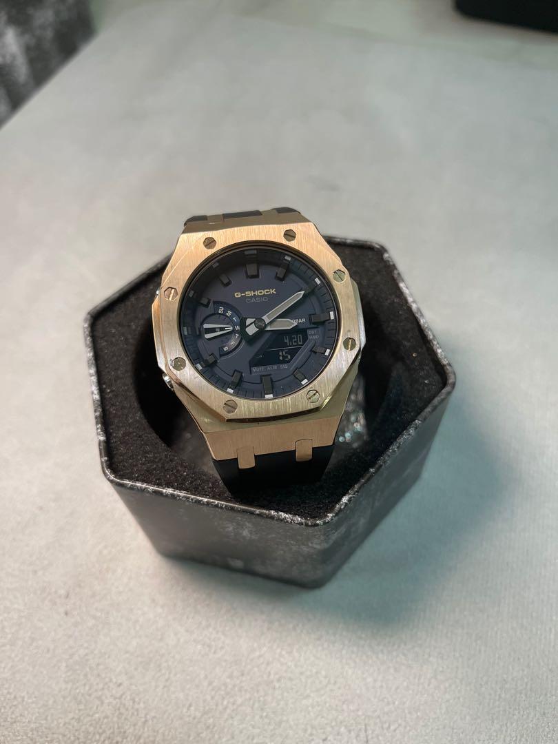 Casio Casioak Rose gold black strap blue face, Men's Fashion, Watches ...