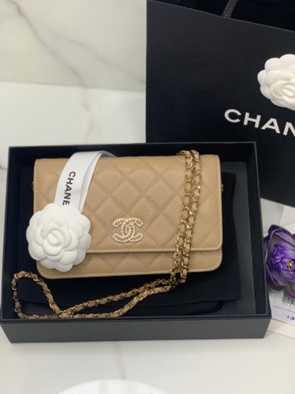 Chanel Woc Dark Beige Microchip, Luxury, Bags & Wallets on Carousell