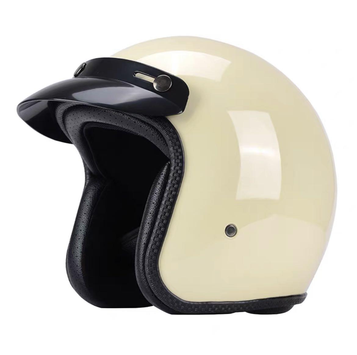 Cream Motorcycle Helmet Three Button Retro Open Face Vespa Bike Classic ...