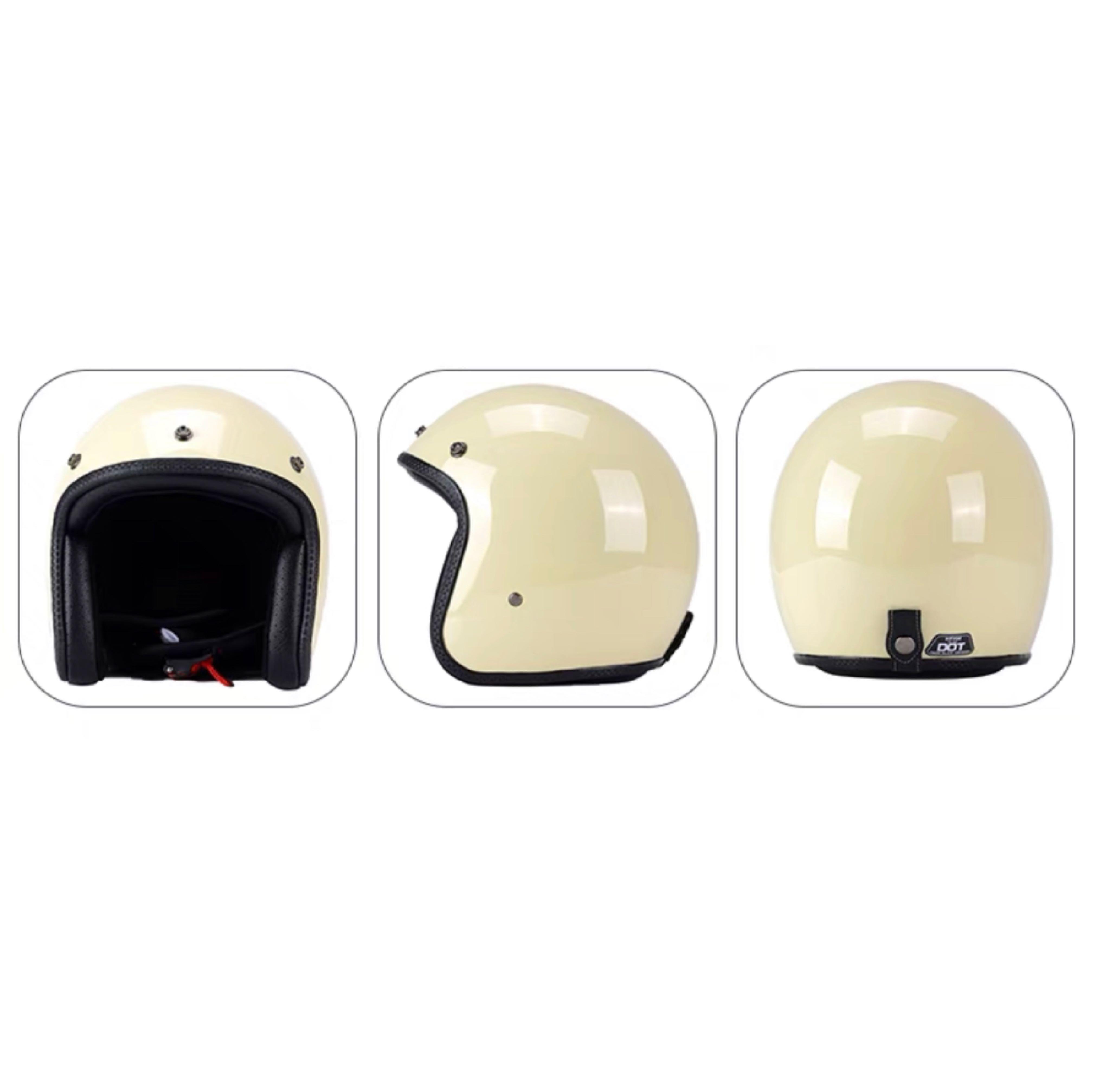 Cream Motorcycle Helmet Three Button Retro Open Face Vespa Bike Classic ...