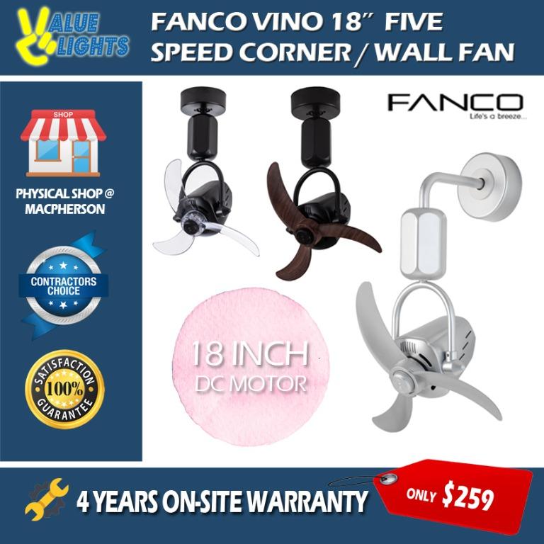 Fanco Vino 18" Bigger DC Corner Fan Wall Fan Ceiling Fan Dual Mount ...